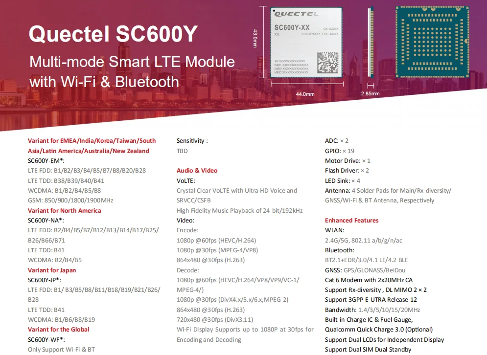 Quectel Smart Iot Module LTE Cat6 SC600Y - 300mbps Downlink