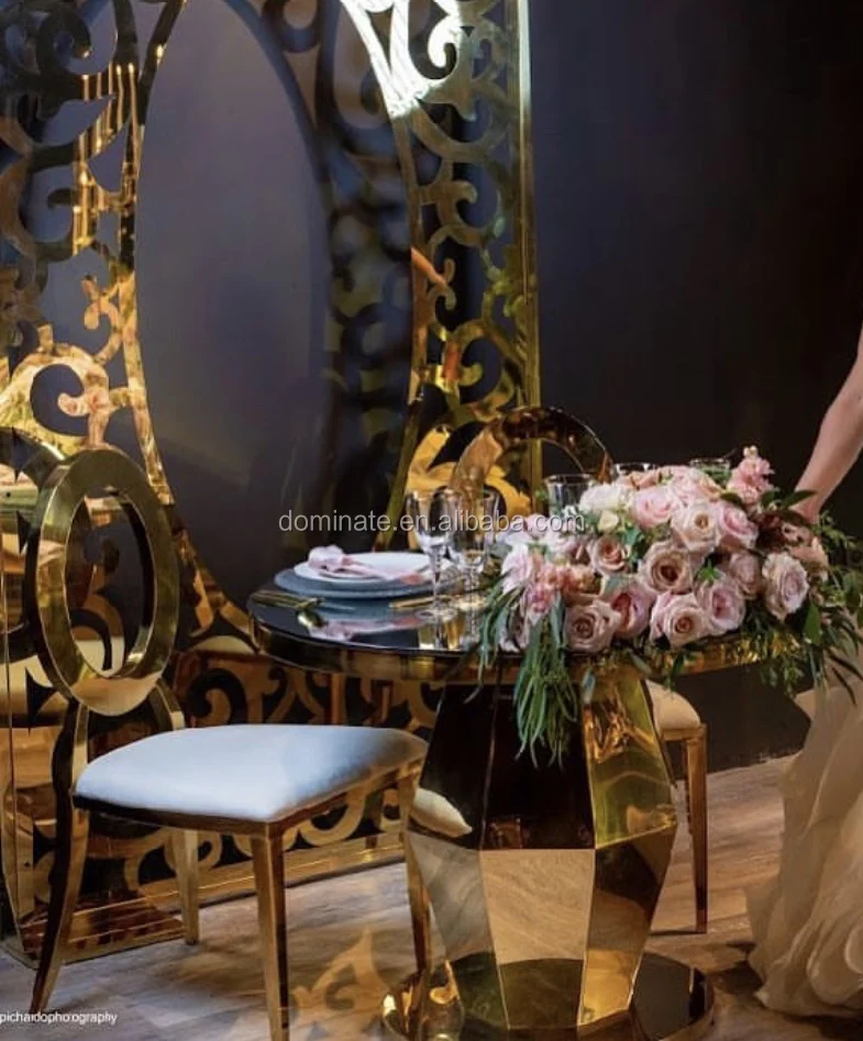 Modern Commercial Wedding Gold Stainless Steel Base Glass Event Tables ...