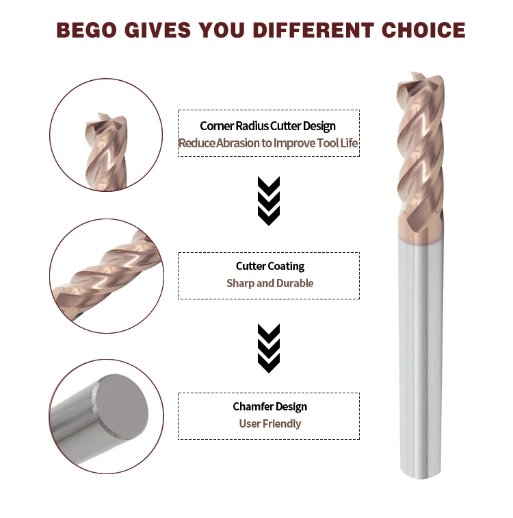 Fresas De Radio De Esquina Hrc55 End Mill Solid Carbide 4 Flute End ...