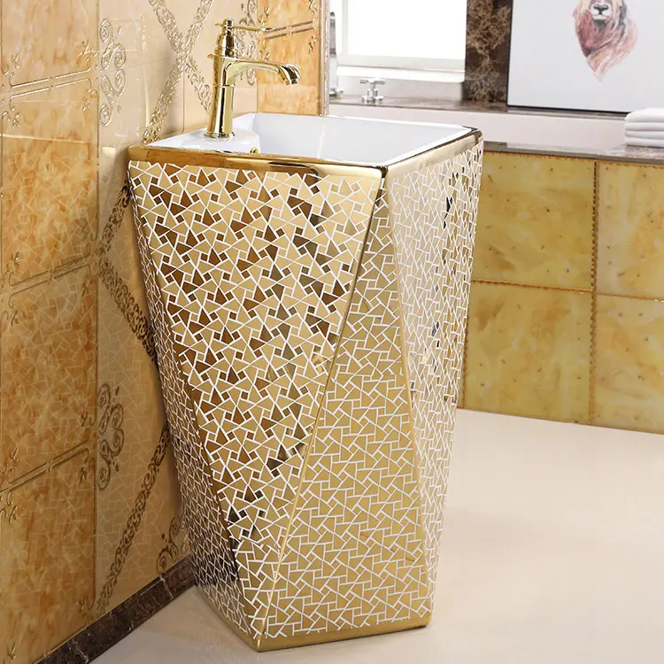 High Quality Bathroom Diamond Design Golden Bath Sink Ceramic Gold ...