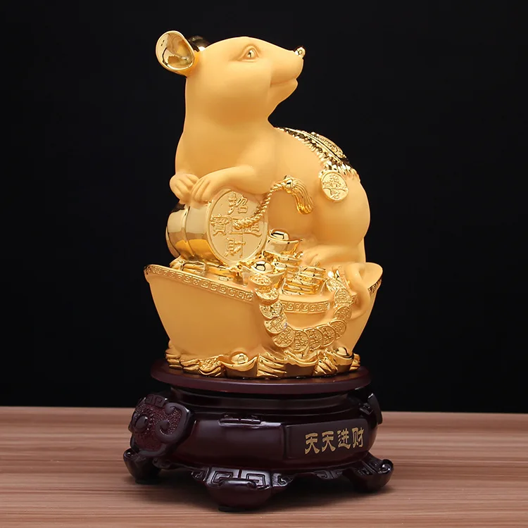 24k Golden Painting Lucky Chinese Zodiac Resin Rat Statue - Buy Golden ...