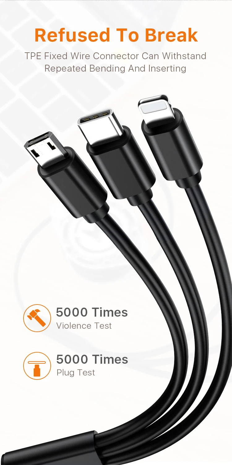 Retractable Multi Charger Cable 3 In 1 Micro Type-c Logo Customized 3in1 Usb Data Line Cable ...