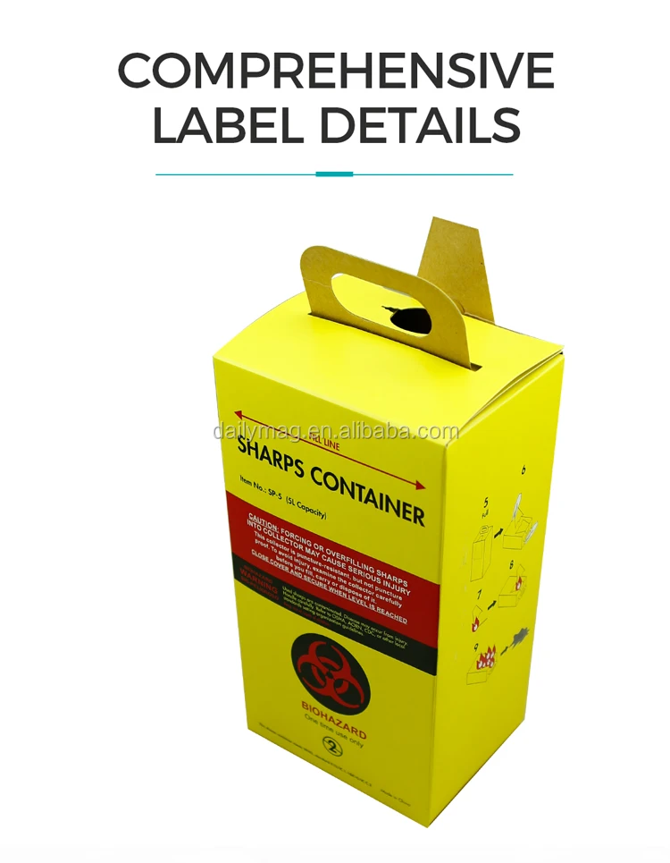 5l Cardboard Biohazard Medical Sharps Safety Box For Hospital Used ...