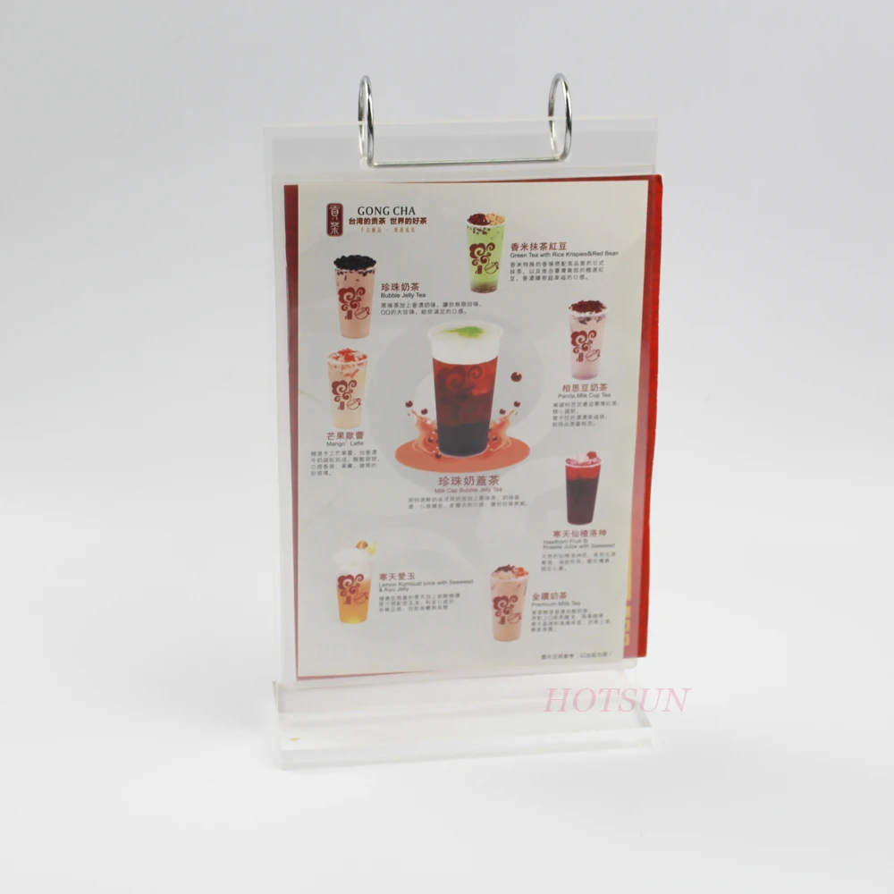 High Quality Metal Ring Flip Menu Holder T Shape A5 Acrylic