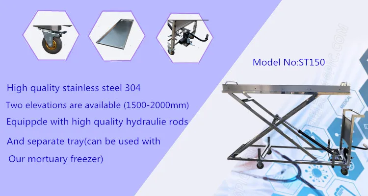 Height Adjustable Stainless Steel 304 Morgue Hydraulic Lift Morgue ...