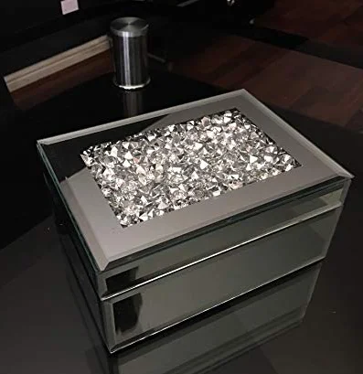 Sparkle Crushed Diamond Jewels Cases Storage Mirrored Jewelry Box