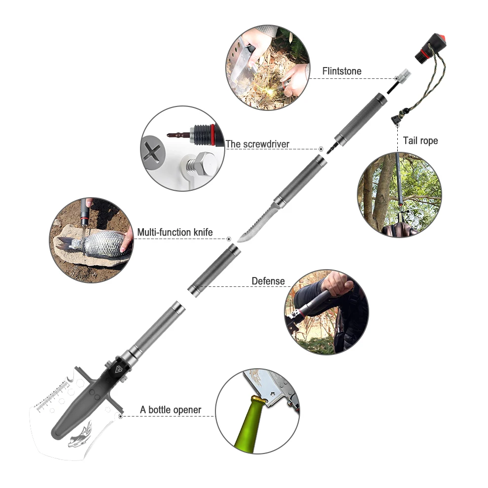 Outdoor Stainless Steel and Aluminum Multifunctional Shovel