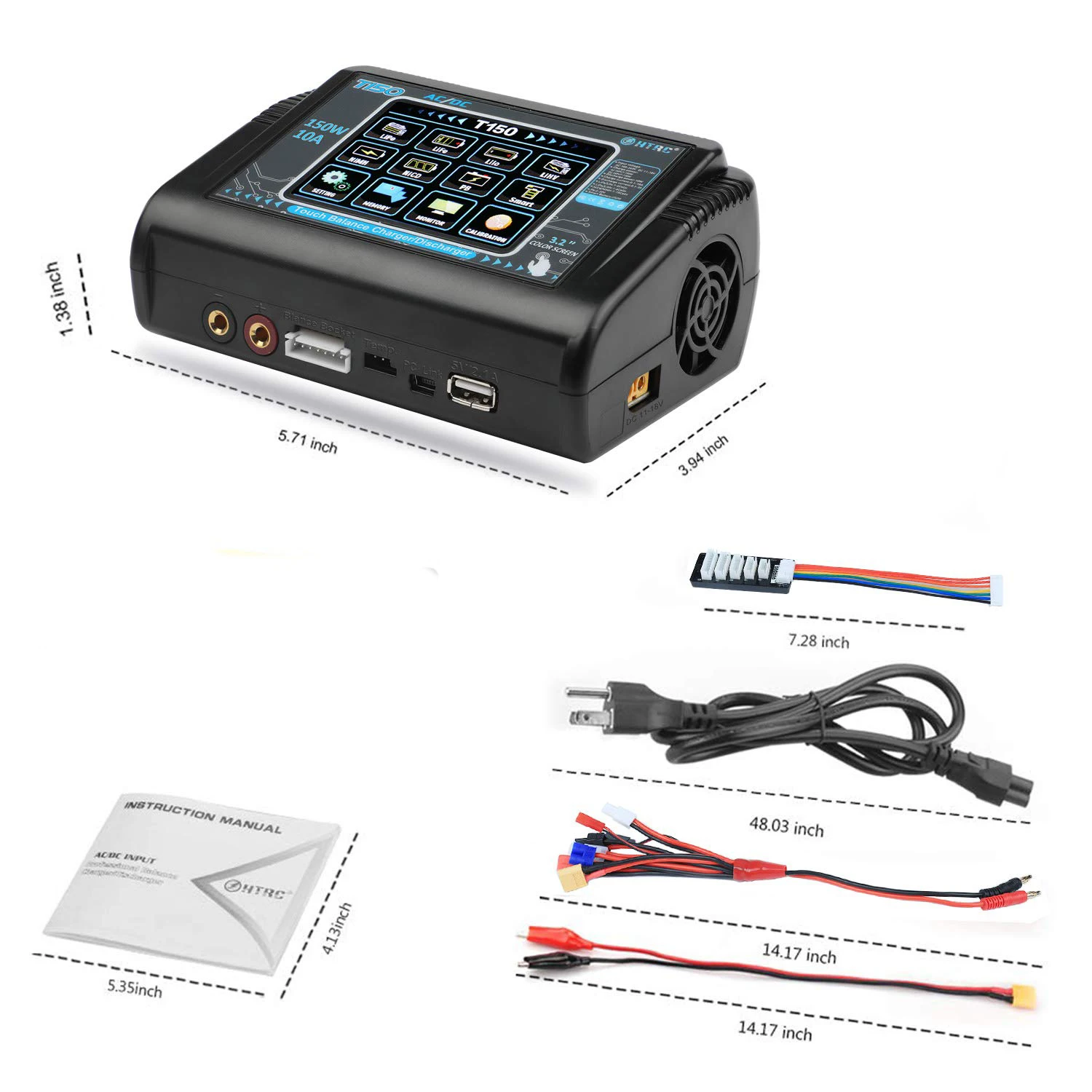 Hot Htrc T150 Rc Charger Ac/dc 150w 10a Touch Screen Drone Balance ...