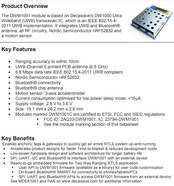 DWM1001C Positioning Module - Indoor Ranging and UWB/BLE