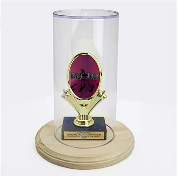 Wood Base Acrylic Round Display Case For Awards Trophies Plexiglass ...