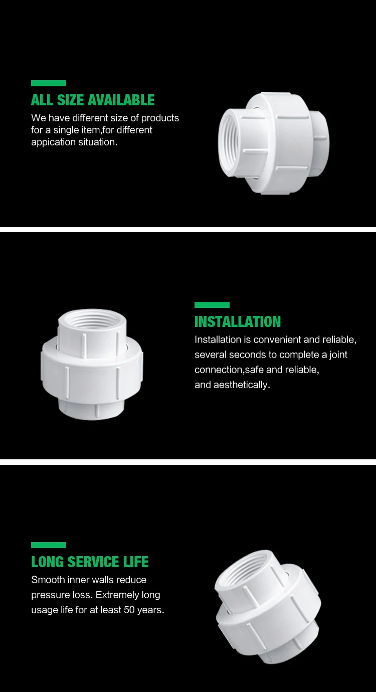 U Pvc Threaded Pipe and Fittings 1/2 to 2"male and Female Union ...
