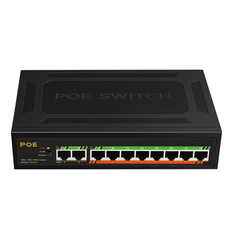 Diewu 10-Port Gigabit PoE Switch - 8 PoE Ports, 2 Uplink, VLAN Support ...
