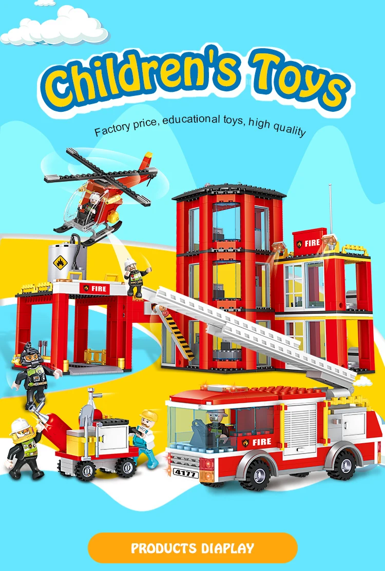 Cogo 862 Pcs Fire Station Building Blocks Plastic Educational Building ...