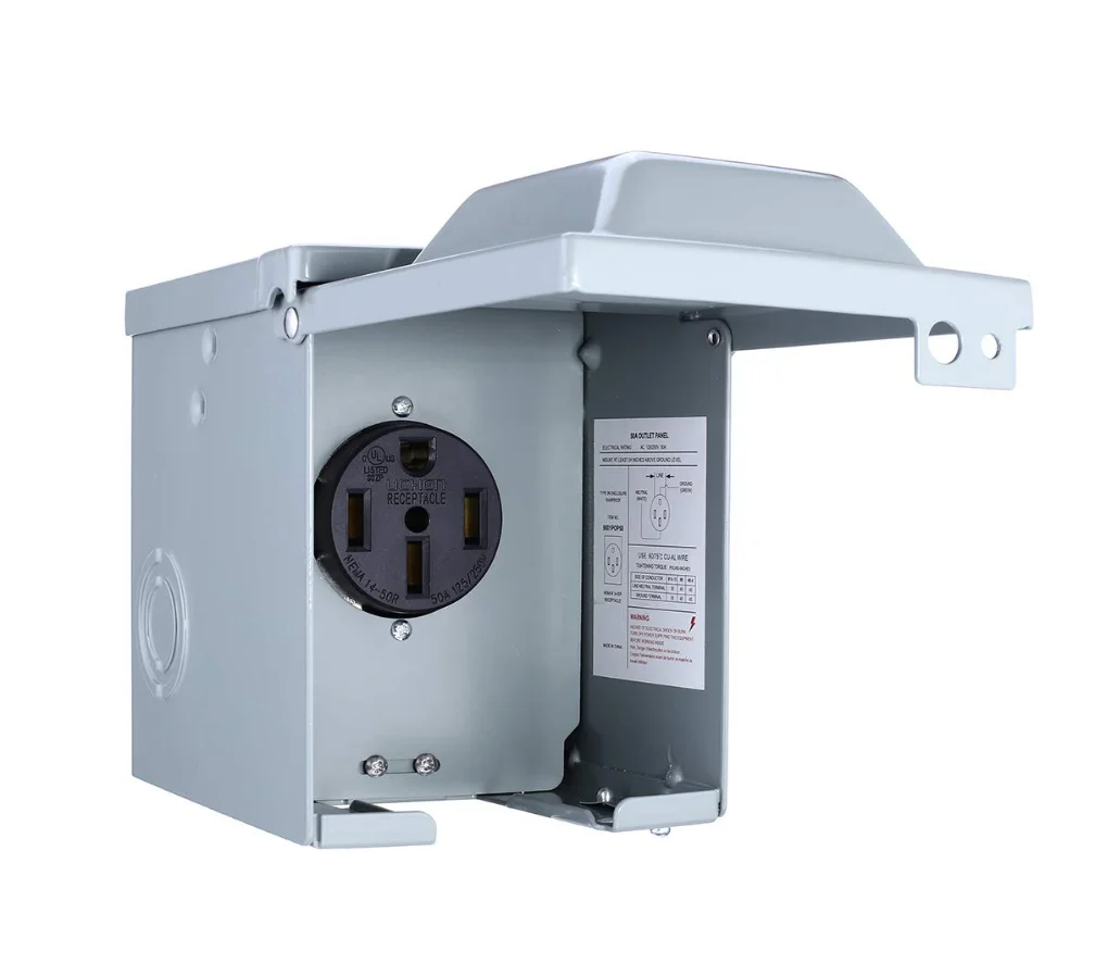 50 Amp 125/250 Volt Rv Power Outlet Box Enclosed Lockable Outdoor Nema ...