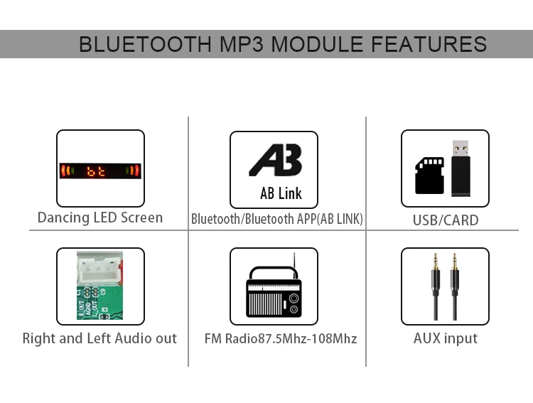 USB MP3 Player Module with 12V, Bluetooth, and FM Radio