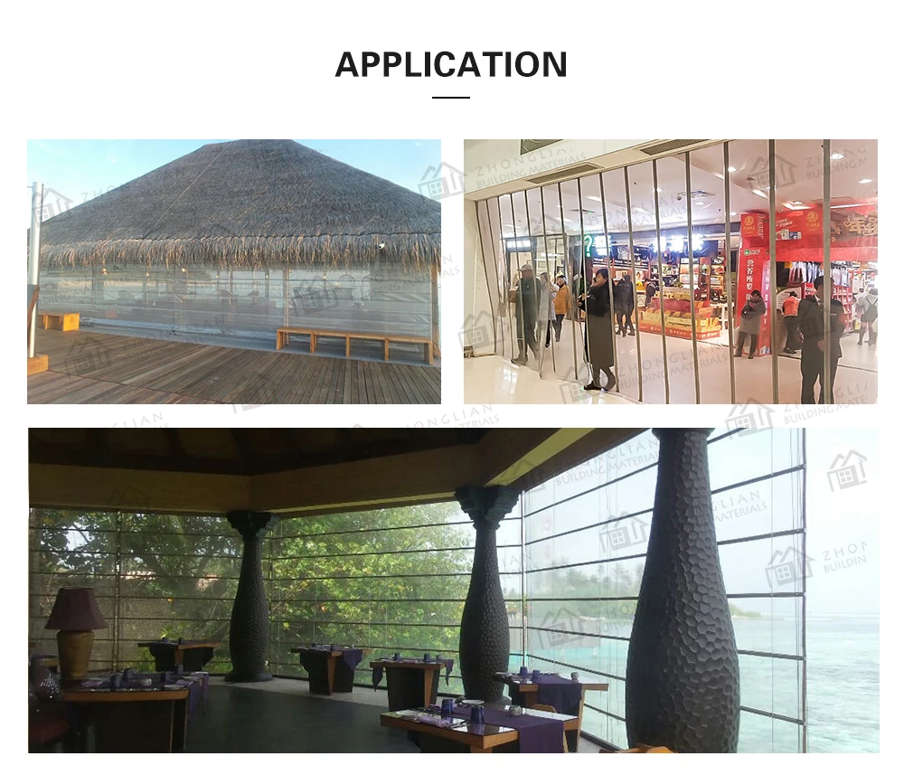 Roman Shades Clear Outdoor Monsoon PVC Blind with 316 Stainless Steel