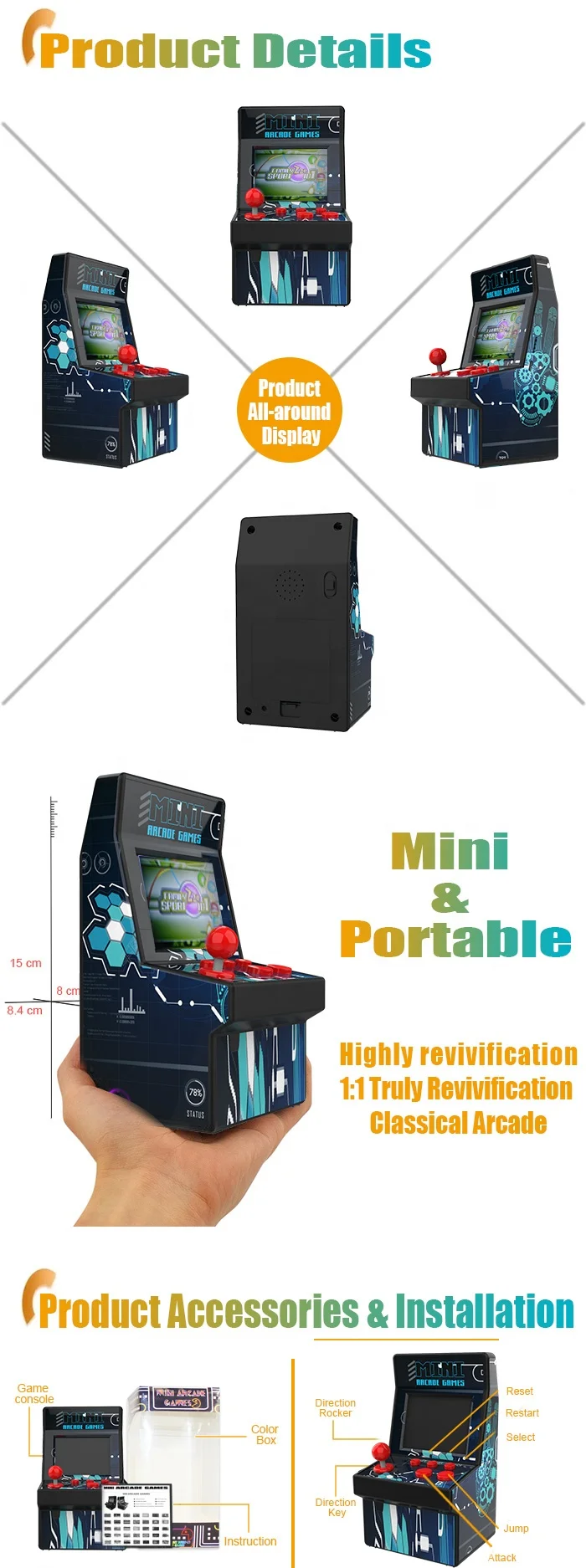 Mini Bartop Retro Arcade CT-882X - 16bit Handheld Gaming