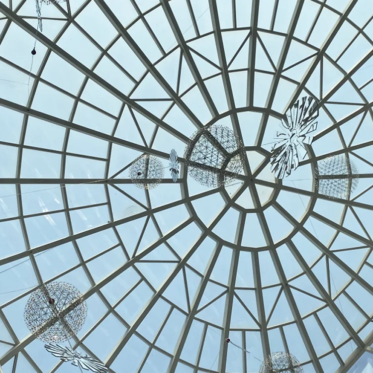 Prefab Dome Shape Steel Roof Truss Glass Atrium Roof Construction