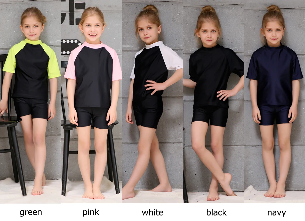 Half Sleeves Children School Swimming Class Wear Color Patching Kids ...
