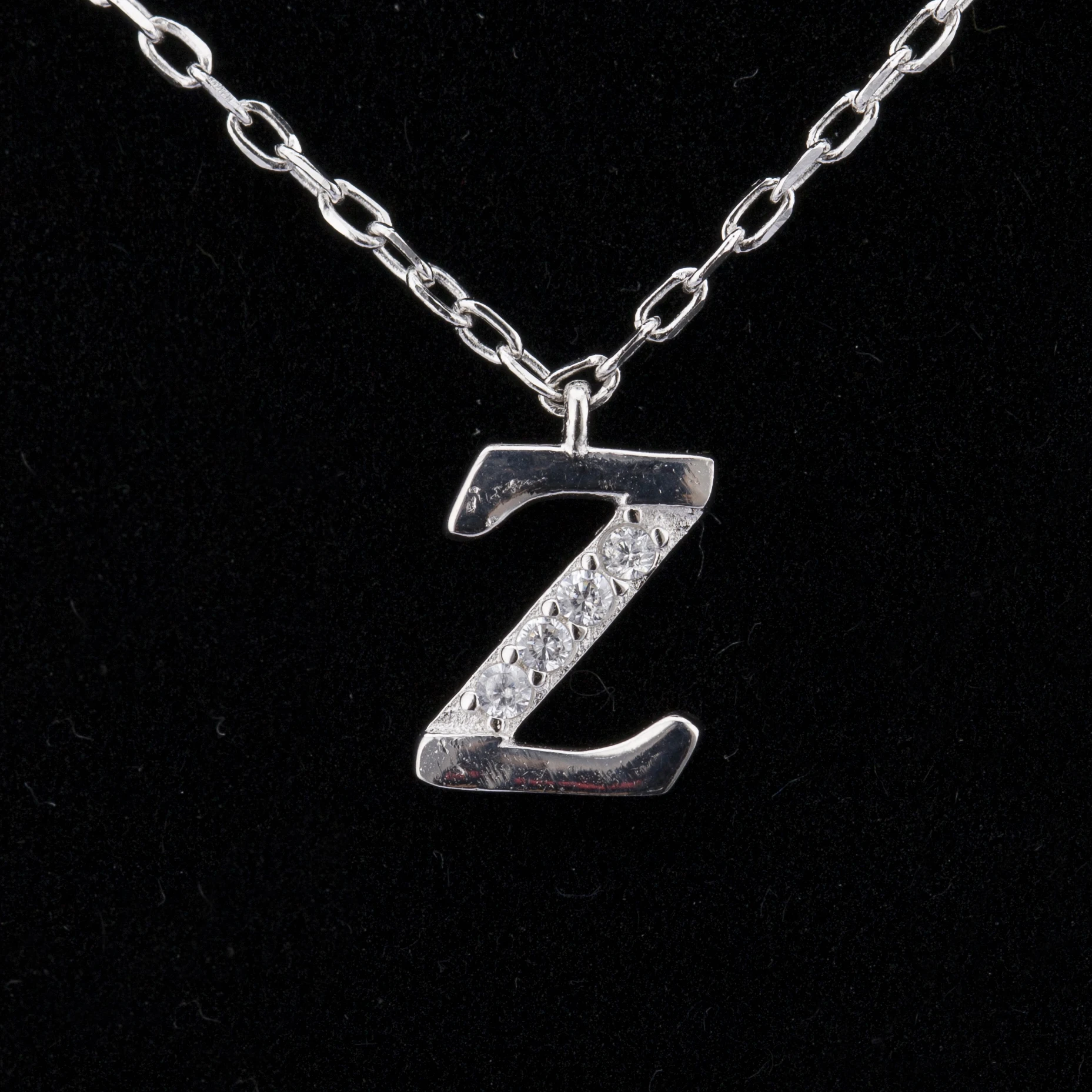 Popular Jewelry 925 Sterling Silver Micro Pave Letter Z Chain Necklace ...
