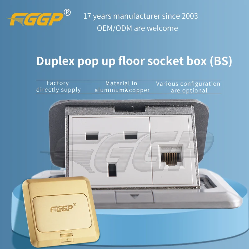 Brass Alloy Floor Mounted Duplex Receptacle Outlet with Electrical Box