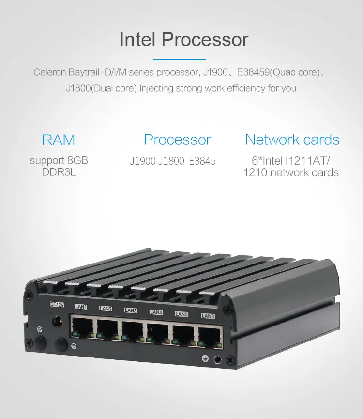 Fanless Industrial Mini PC N-Box-J6 with J1900 Processor, 6 LAN, RS232 ...