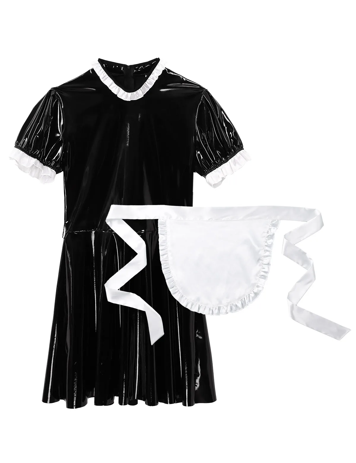 Männer Erwachsene Sissy Maid Kleider Cosplay Kostüm Set Wetlook Patent