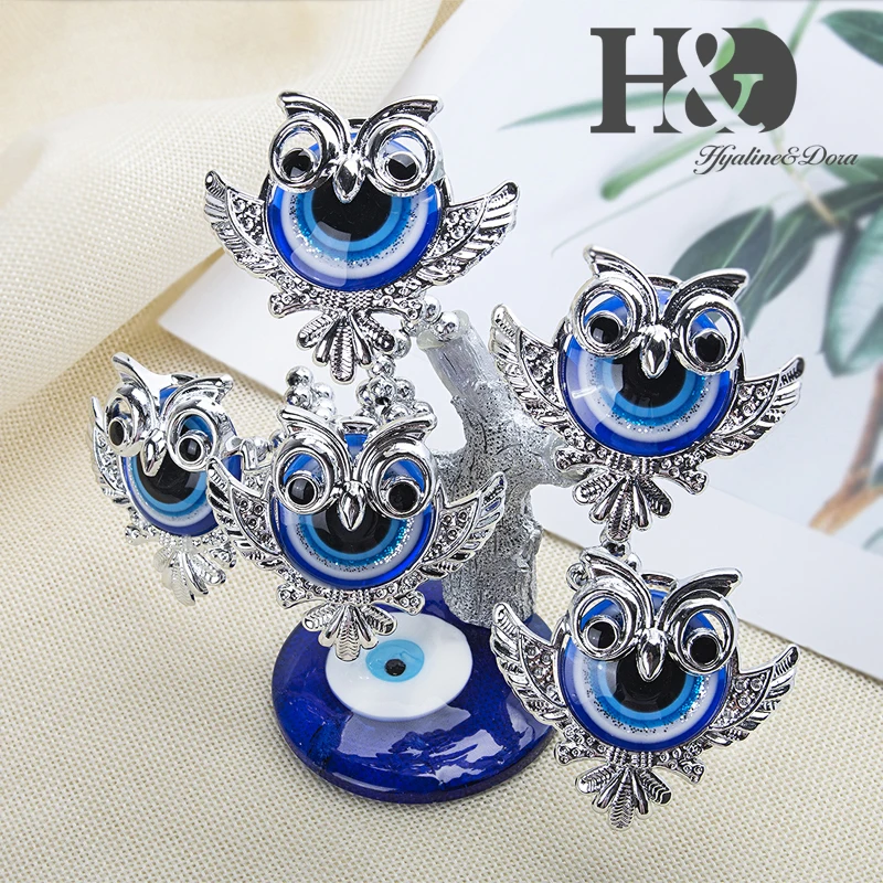 H&d Chinese Feng Shui Decoration Blue Evil Eye Owls Bendable Branches ...
