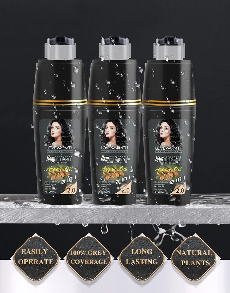 Permanent 2 In 1 Bottle Packaged Hair Color Shampoo Fast Dyeing 3-5 ...