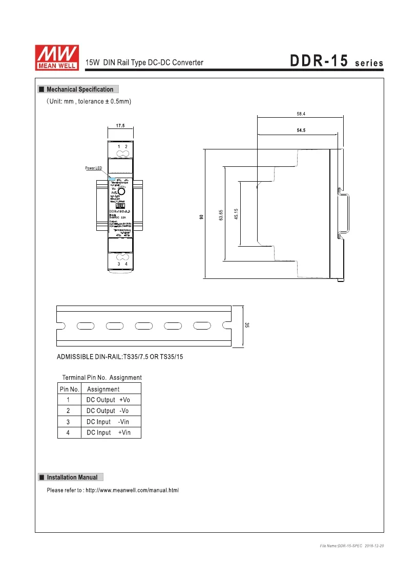 Meanwell Ddr-15g-5 11.6W 9~36V to 5 Vdc-dc Guideway Type Power Supply ...