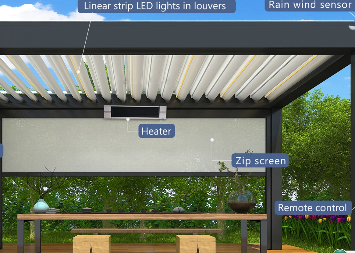 Aluminum Motorized Louver Outdoor Pergola Factory Price