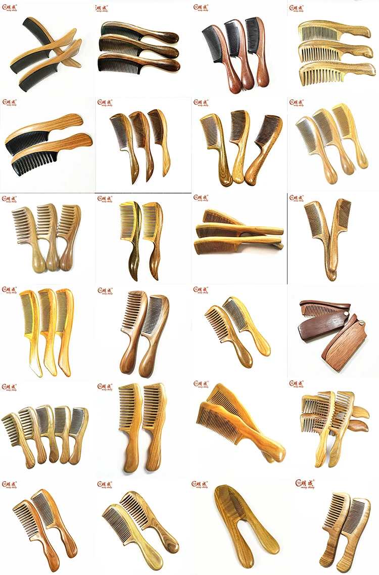 Green Sandalwood Round Thick Handle Fine-tooth Massage Hair Growth Pick ...