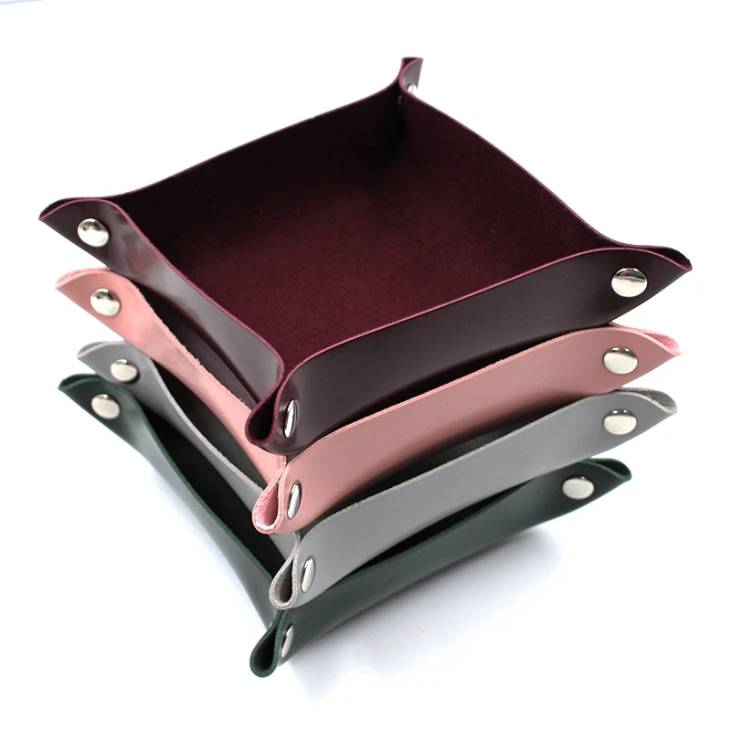 Personalized PU Leather Desk Storage Key Tray - Foldable