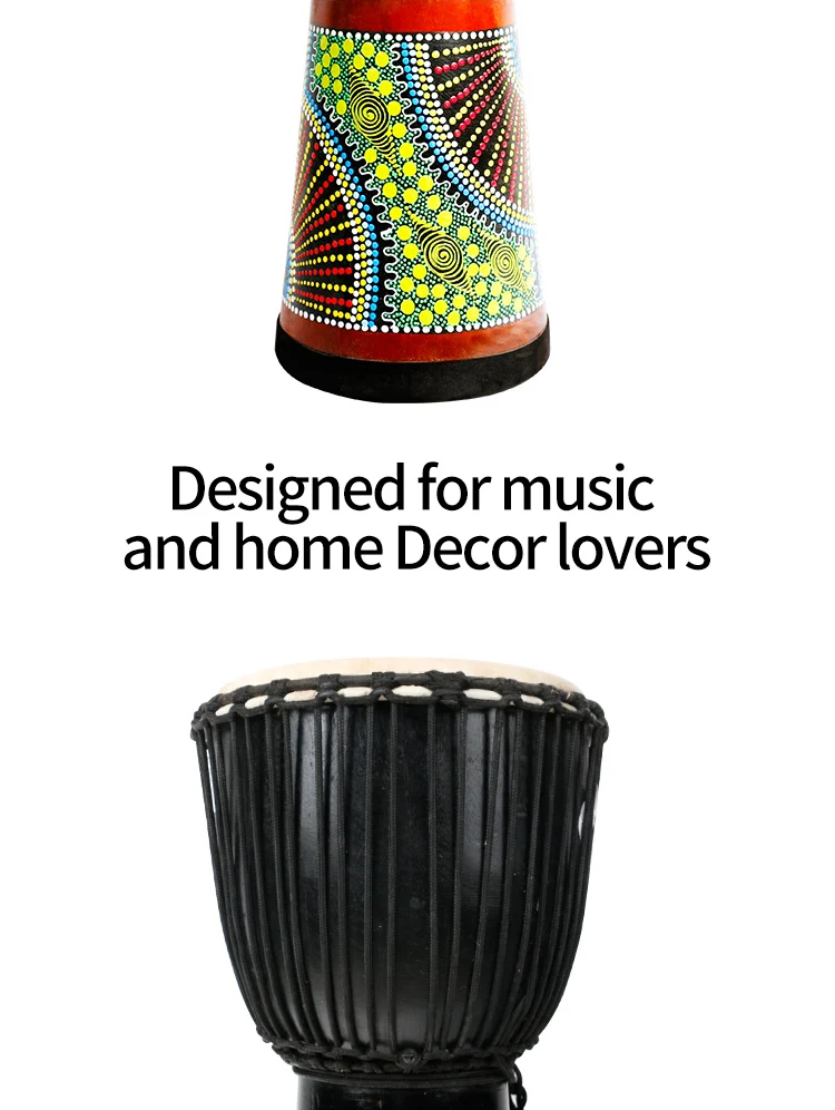 12'' Wooden Leather Djembe African Drum with Colored Painting