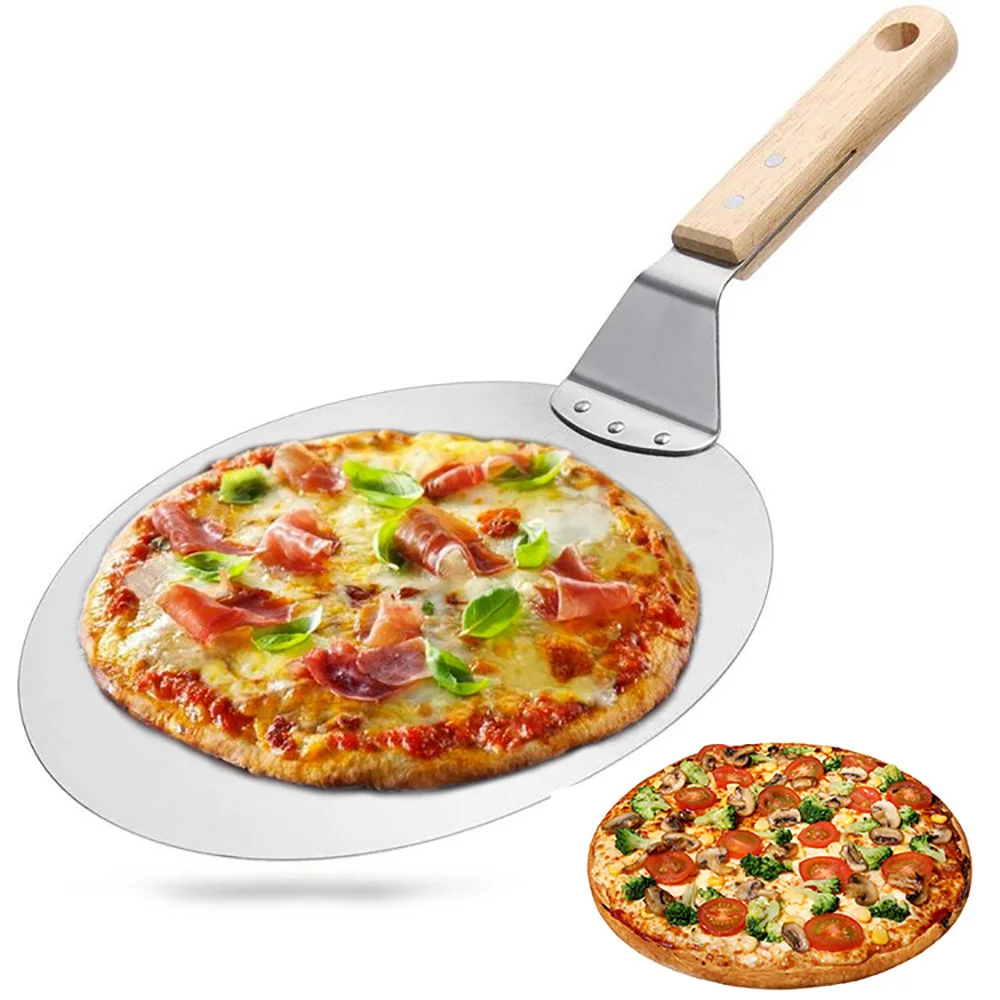 New Baking Tools Wooden Handle Pizza Shovels Stainless Steel Wheel ...