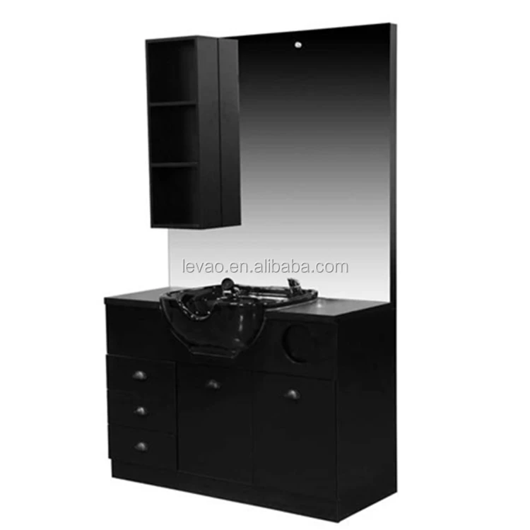 Solid Wood Table Hair Styling Station - Modern Salon Mirror
