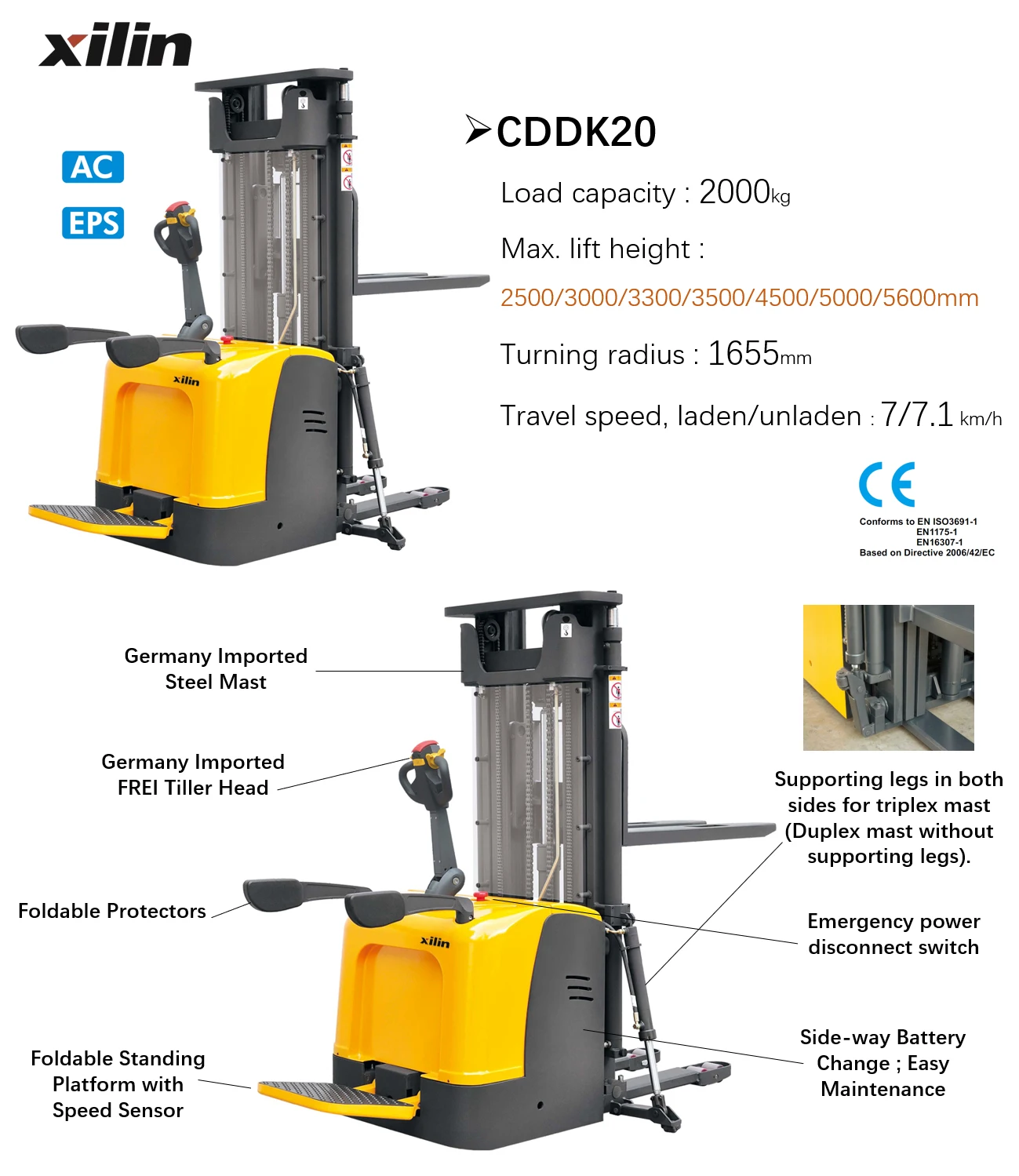 Xilin Heavy Duty Rider Pallet Forklift 2000kg 2 Ton Electric Powered ...