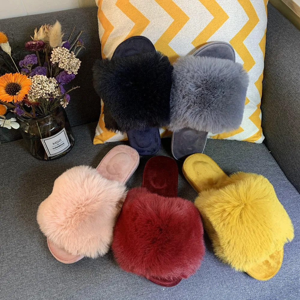 Fuzzy Comfortable Bedroom Fur Slippers Indoor Faux Fur House Slides ...