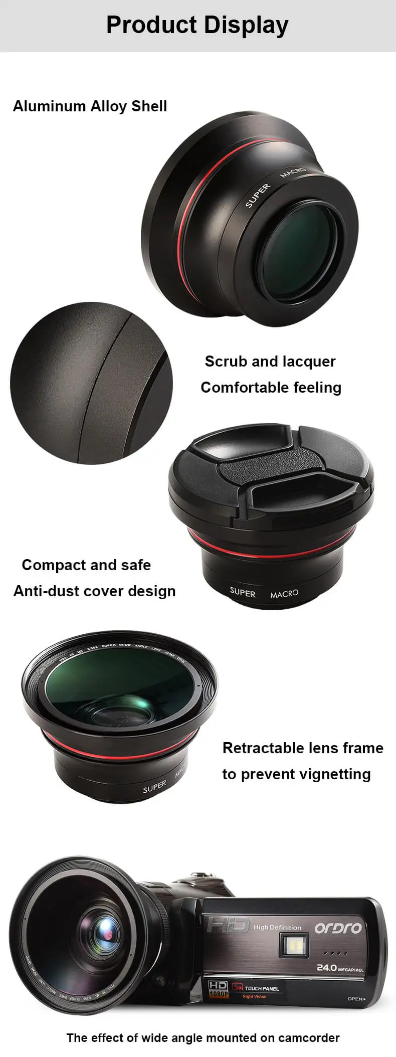 0.39X Super Wide Angle Lens for Video Camera Camcorder