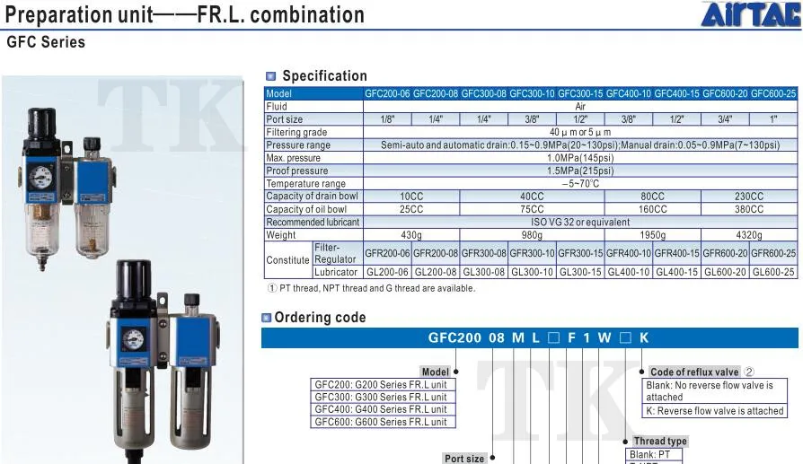 Airtac GFC30010F1 Air Filter Regulator Lubricator F.R.L. Combination