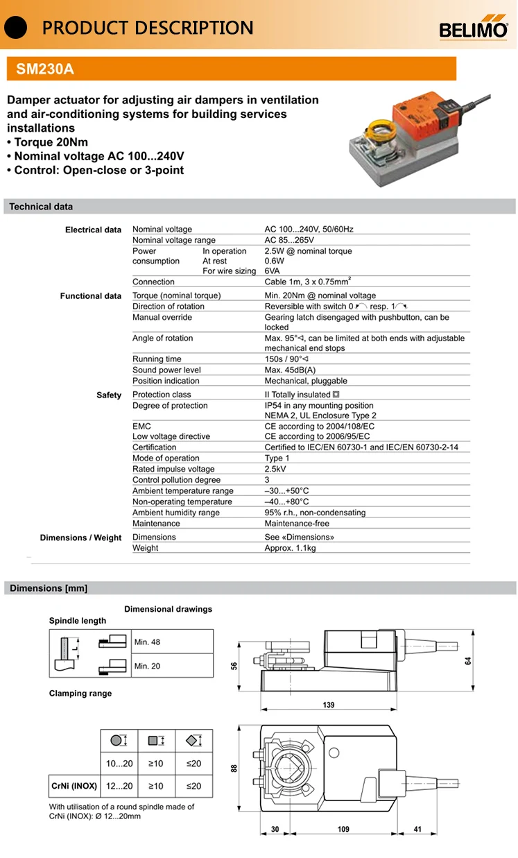 Belimo 20nm Sm230a Smu230 220v Damper Actuator For Adjusting Air ...