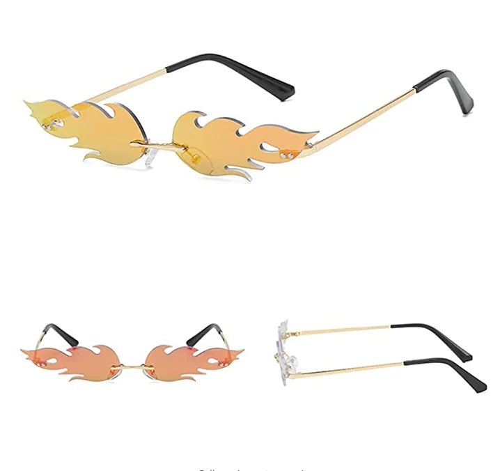 Unisex Rimless Sunglasses Flame Sunglasses Wave Fire Sun Glasses ...