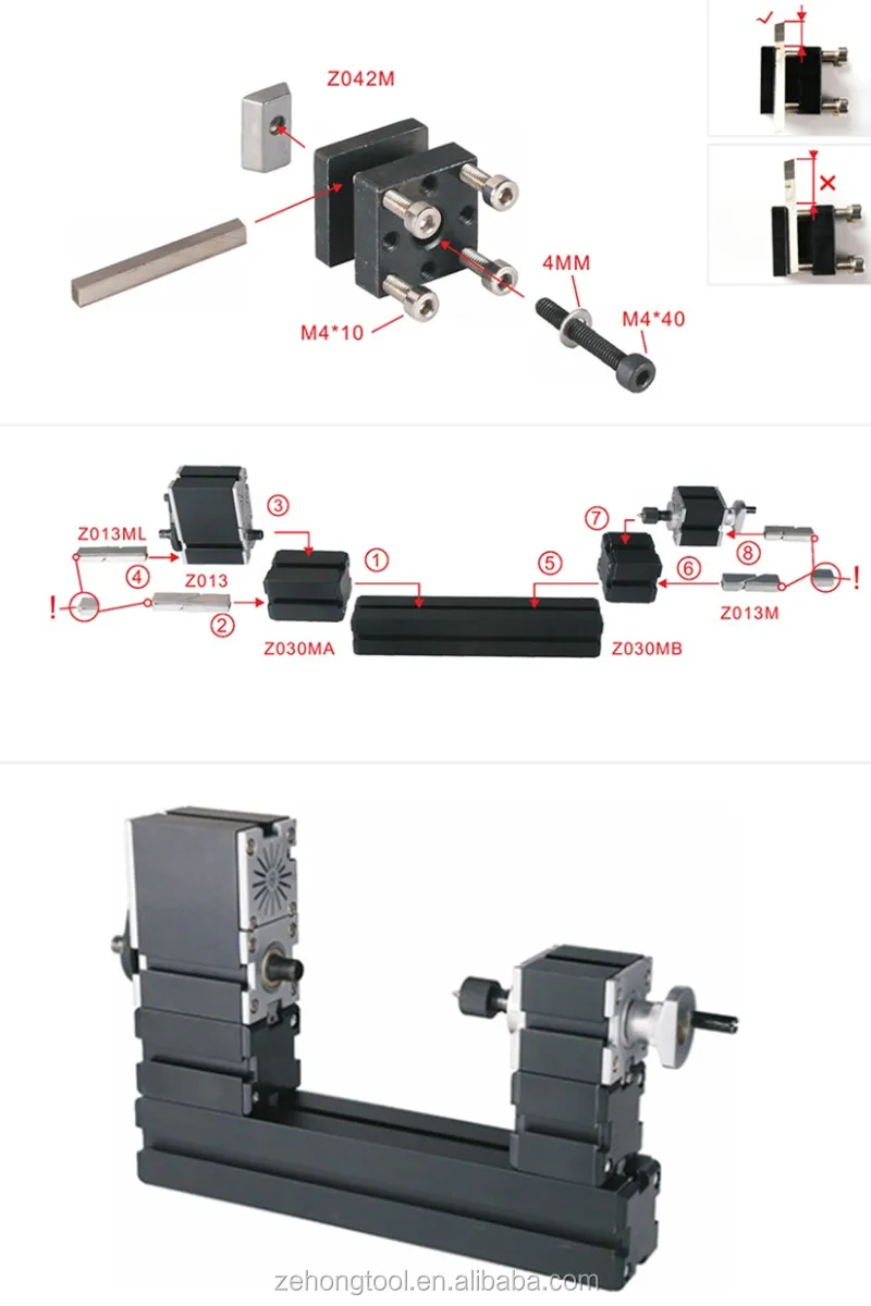 60W Metal Mini Rotating Lathe TZ20002MR for DIY Hobby