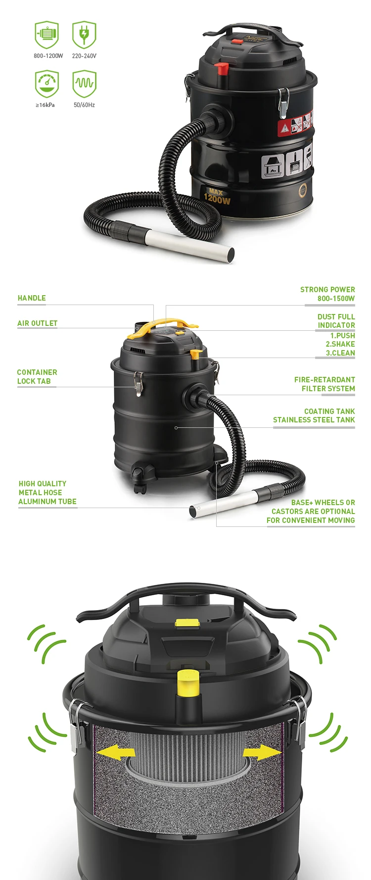 Stainless Steel Auto Dust Shaking Electric Ce New Gs 1500w Vibration ...