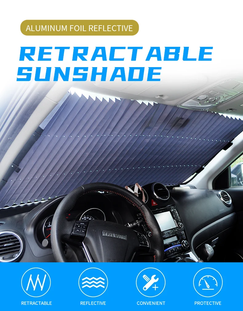 Car Front Automatic Retractable Windshield Sunshade - Buy Retractable ...