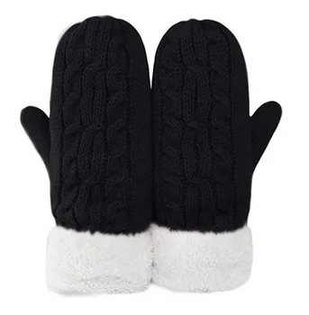 Winter Womens Knitted Mittens Acrylic Twist Thick Plush Edge Warm ...