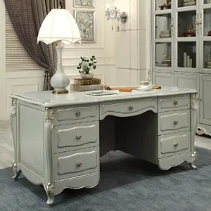 Classic Elegant Solid Wood Desk For Study Room Ivory Color Writing Desk ...