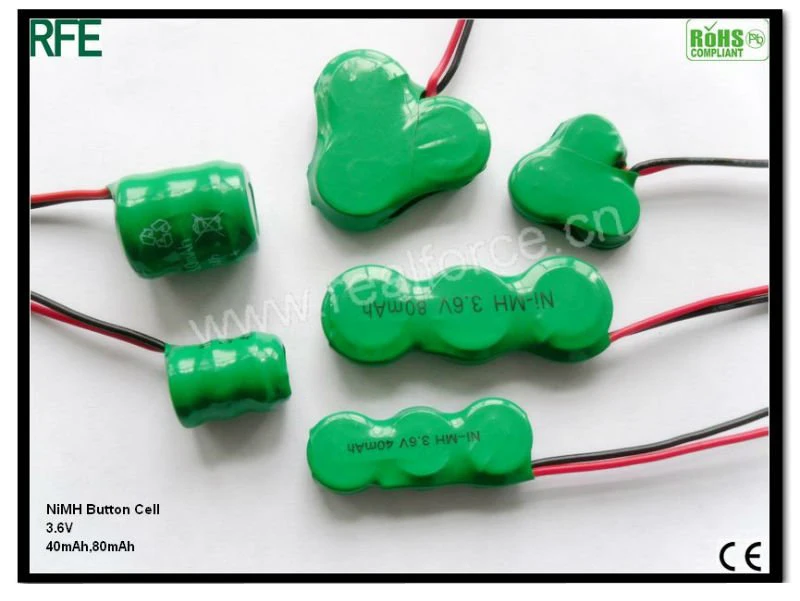 NIMH 3.6v 40mah Rechargeable button cell with 2 tabs/pins - Digital ...
