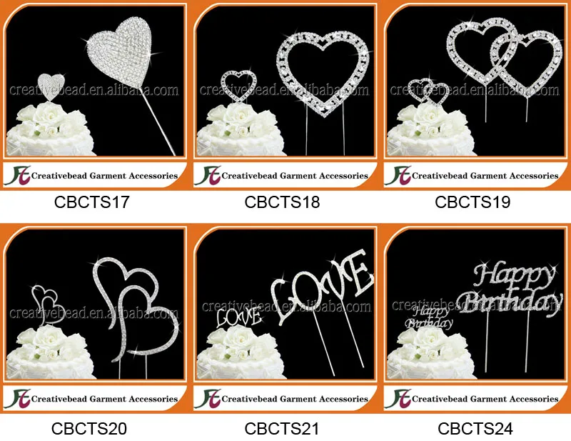 Double Heart Shape And Silver Plating Of Rhinestone Cake Topper With ...