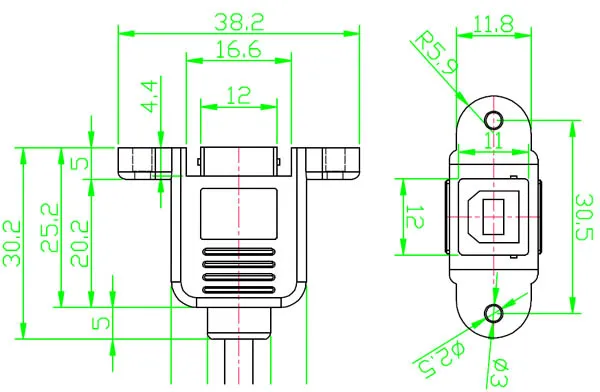 Usb Bf Usb Type B Female Panel Mount Bulkhead Ul2725 For Atm Kios Ipc ...
